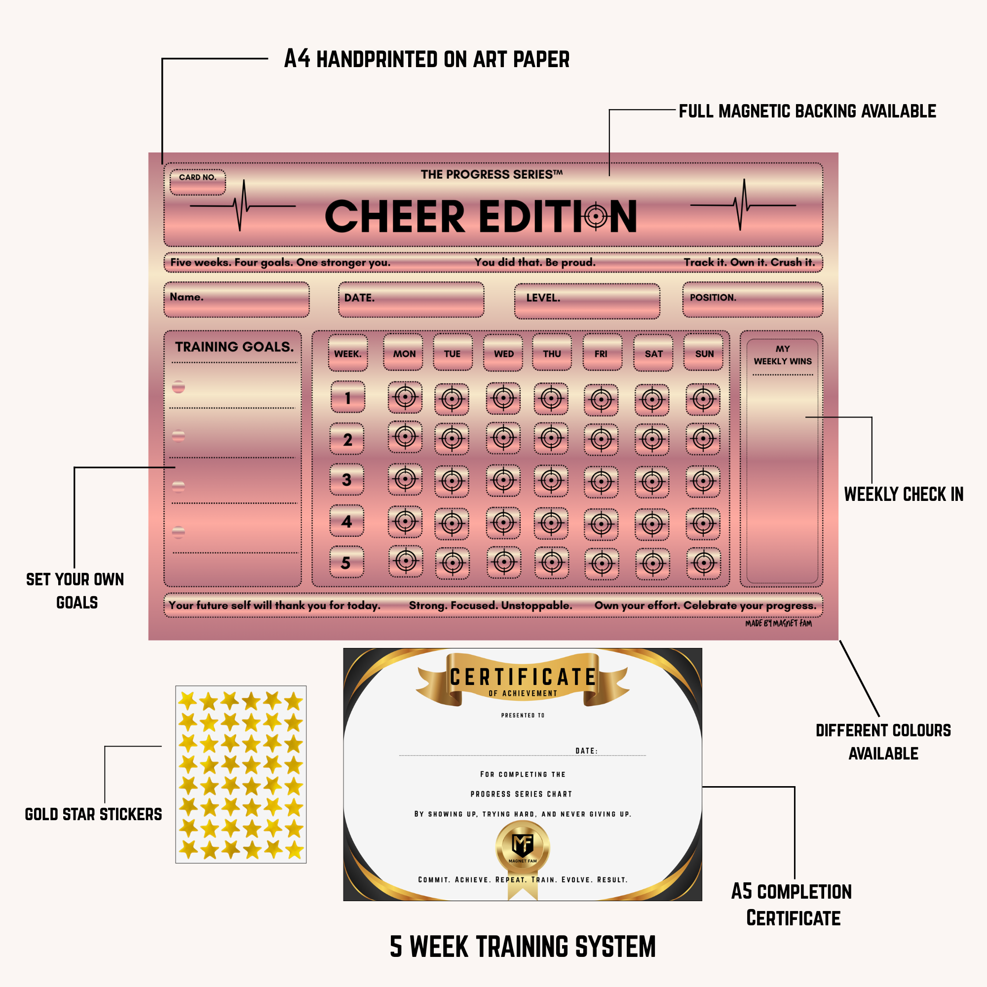 A4 Cheer Progress Chart (Magnetic or Non-Magnetic) | Progress Series ...
